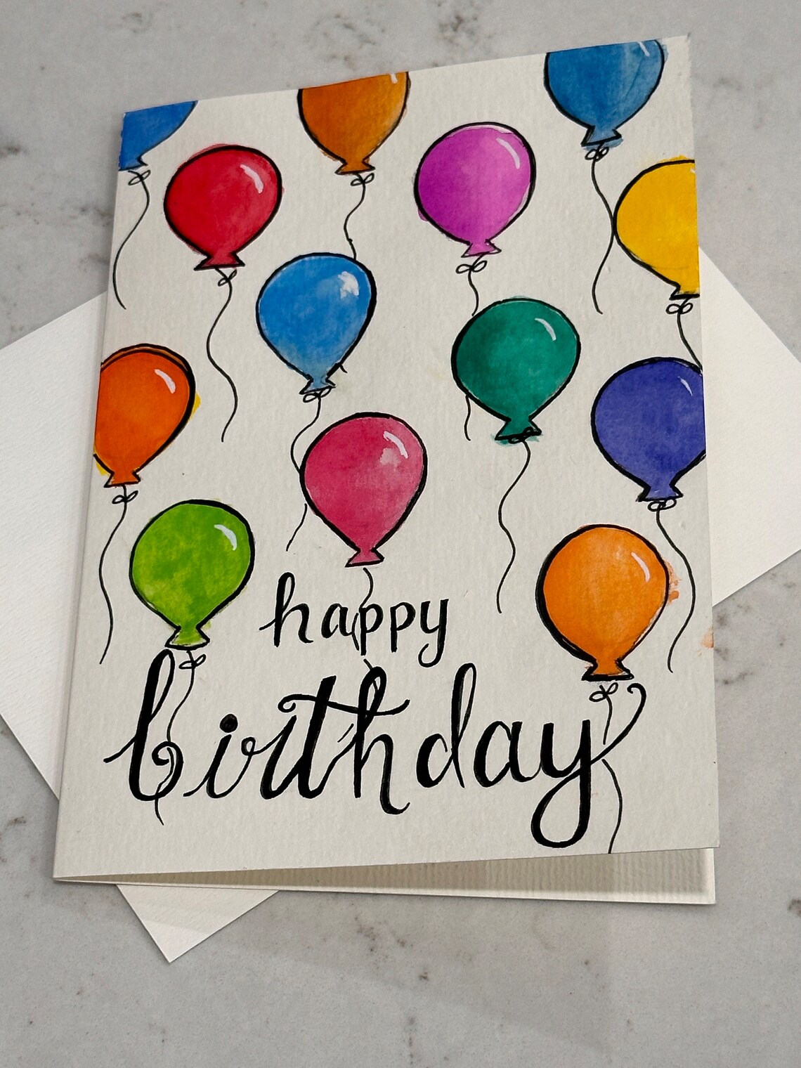 Watercolor Happy Birthday Balloon Card - Etsy