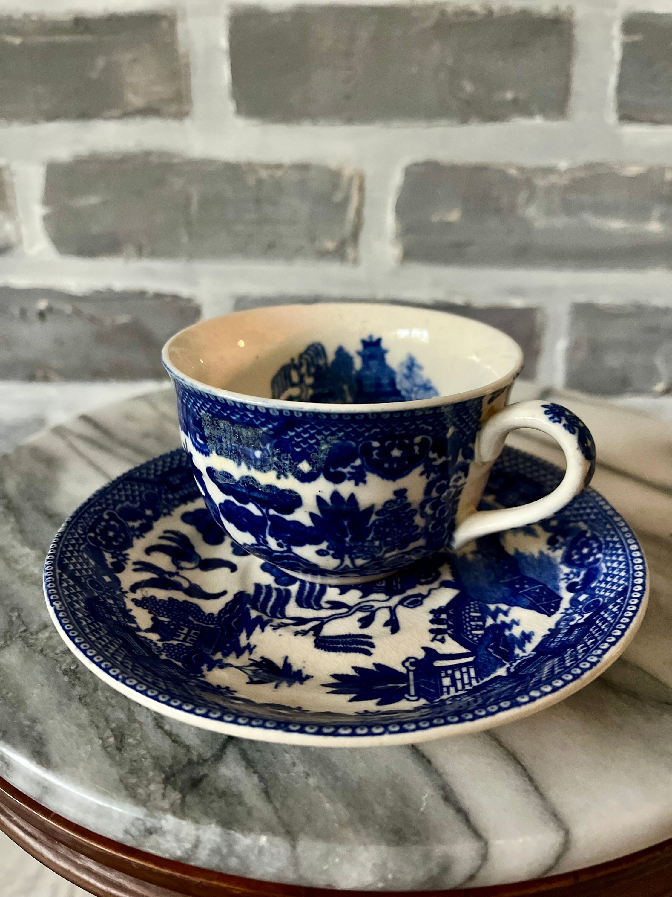 Rare Japan Blue Willow Tea Cup and Saucer, Blue and White China ...