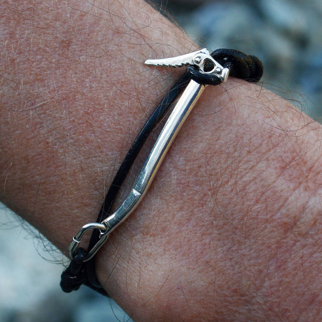 Sterling Silver Ice Tool Leather Bracelet BRC-248331245-S-0 - Etsy