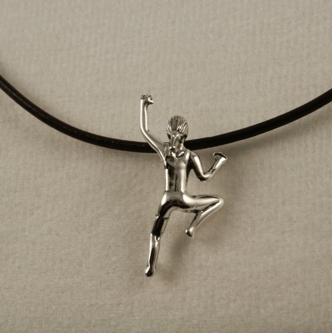 Climbing Girl Necklace Sterling Silver Leather Cord NCK-278294-S-0 - Etsy
