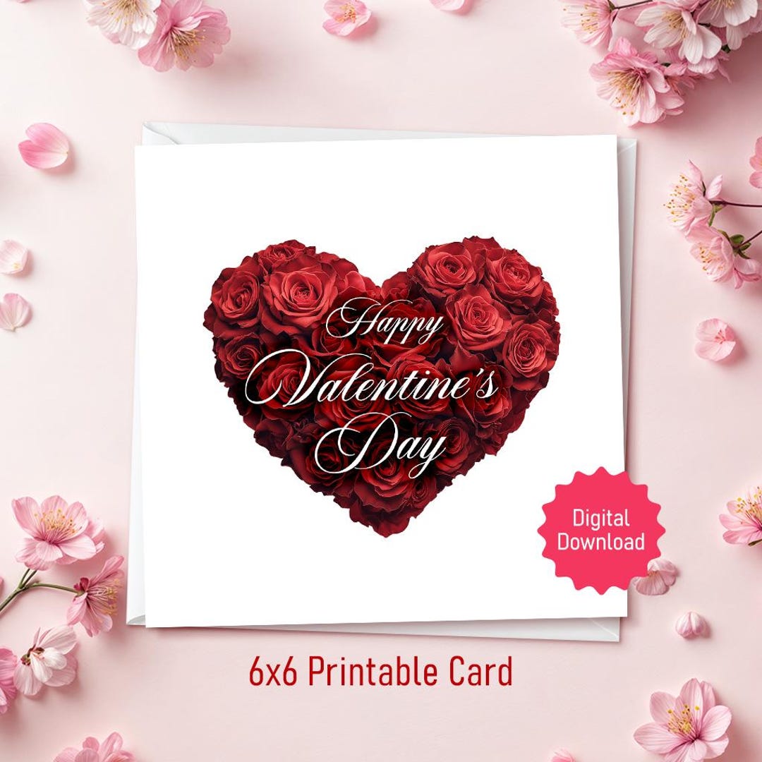 Happy Valentine's Day, Printable Card, Digital Download, 6x6 Ratio. - Etsy