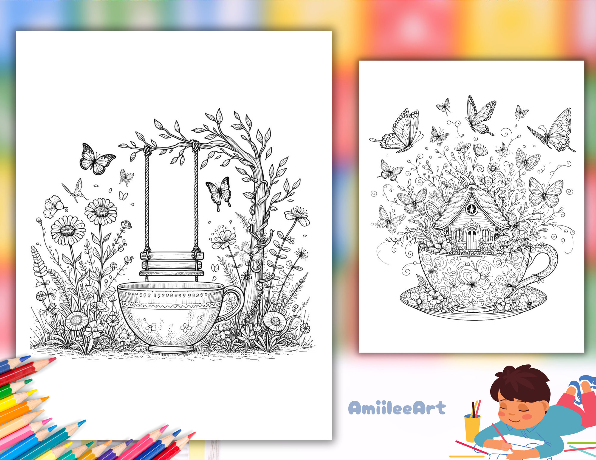 Magical Fairy Coloring Pages: Teacup & Princess Designs (PDF) - Etsy