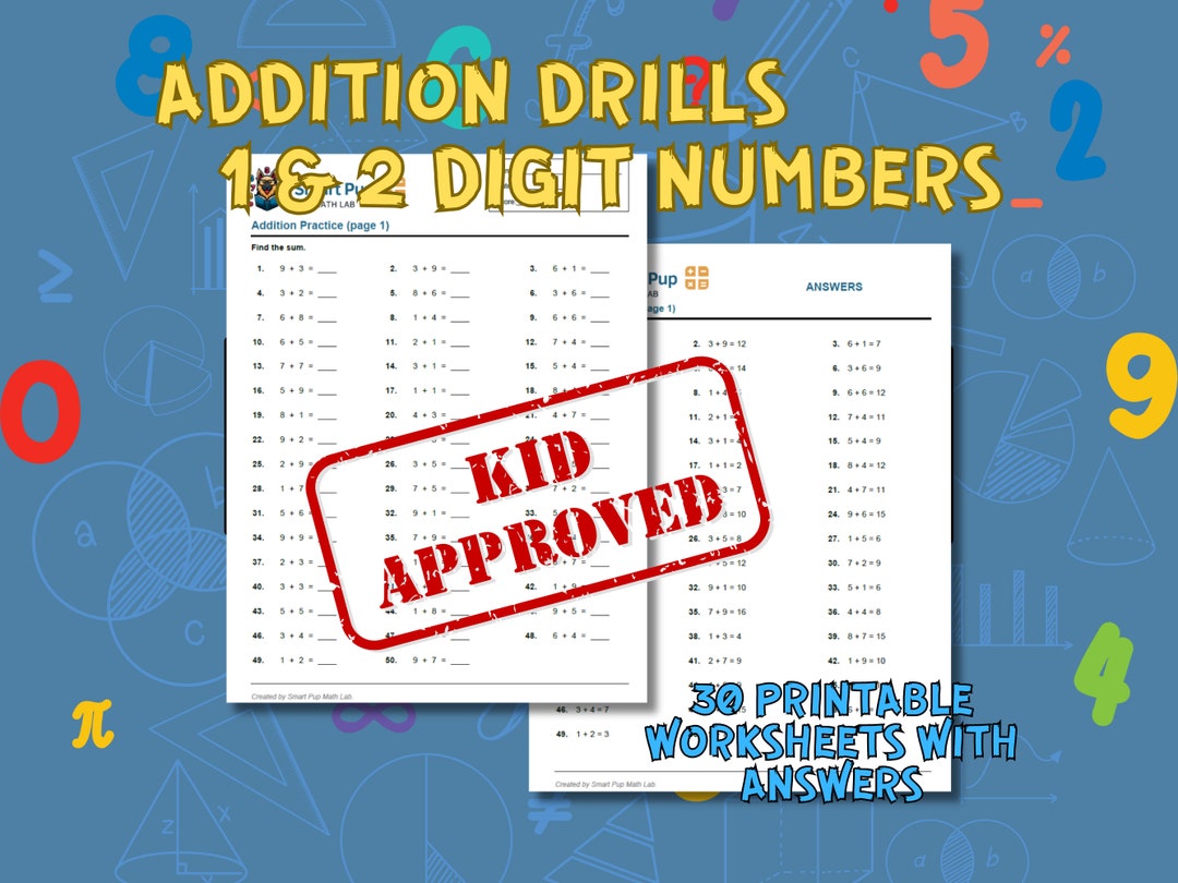 Addition Drills - 1 & 2 Digit Numbers With Answers, 30 Pages of Drills ...