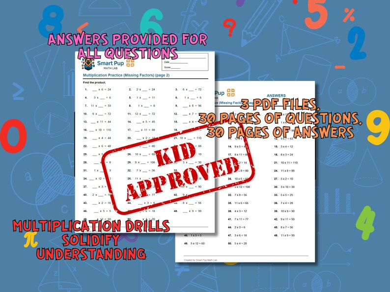 Multiplication Drills, Missing Factors With Answers, 30 Pages of Drills ...