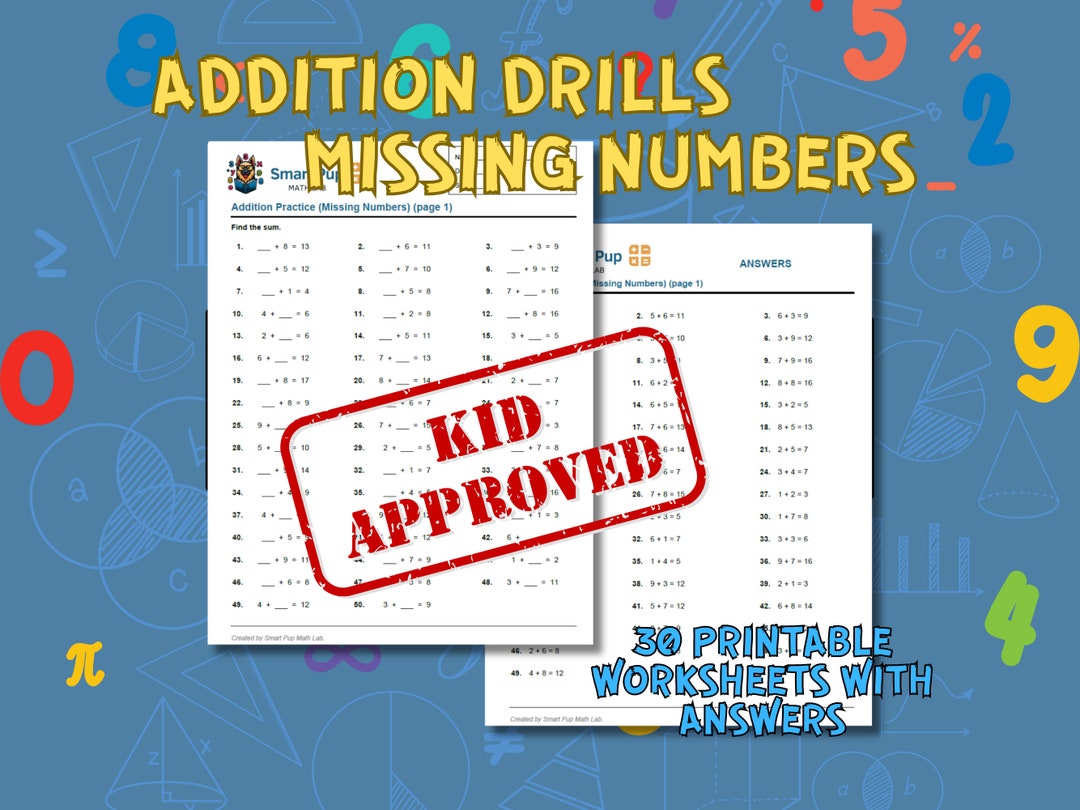 Addition Drills - Missing Numbers With Answers, 30 Pages of Drills ...