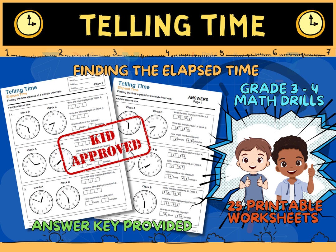 Telling Time – Elapsed Time (grades 4–5) - Worksheets With Answers - Etsy