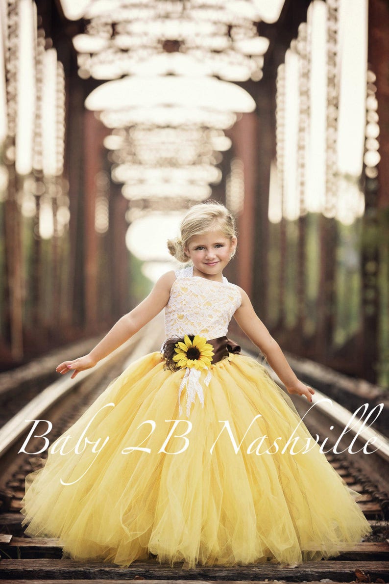 Flower Girl Dress Yellow Sunflower Dress Yellow Dress Lace Etsy Australia