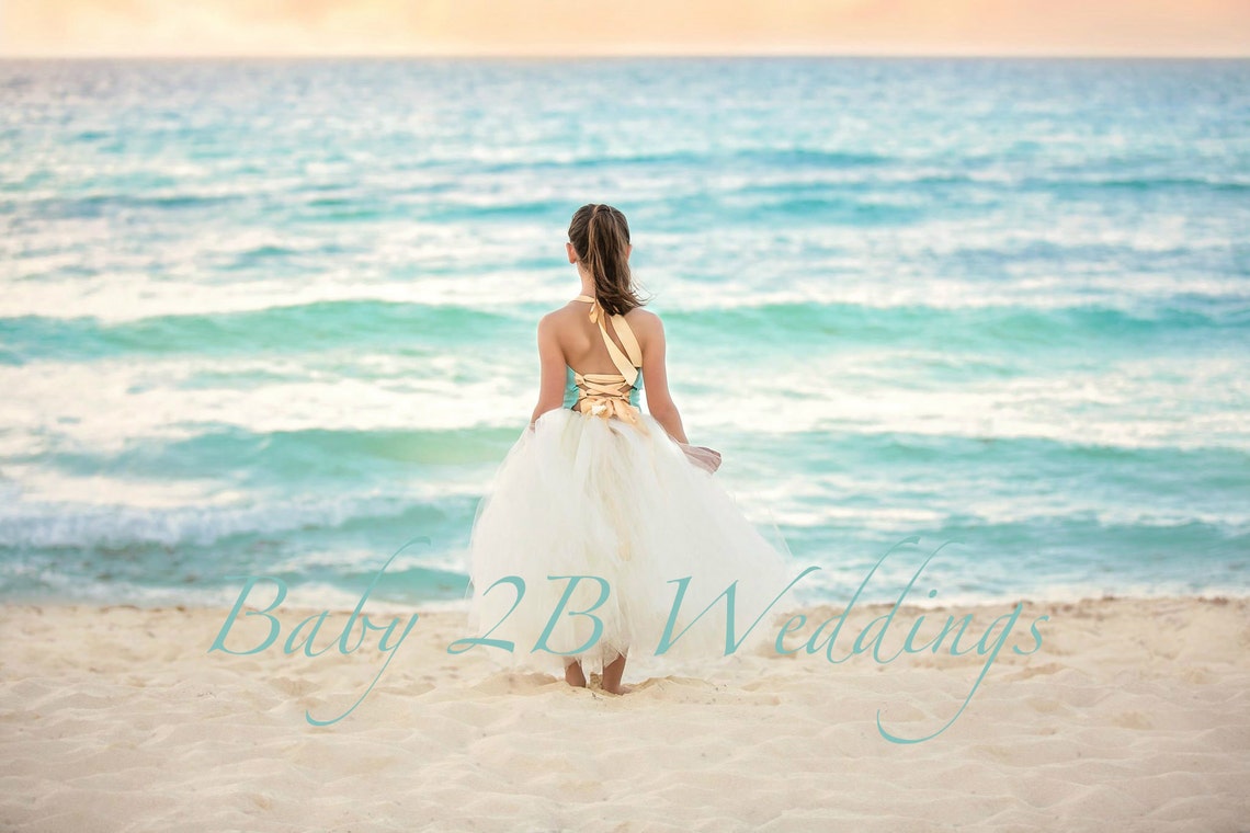 Aqua and Gold Dress Beach Flower Girl Dress Wedding Dress - Etsy