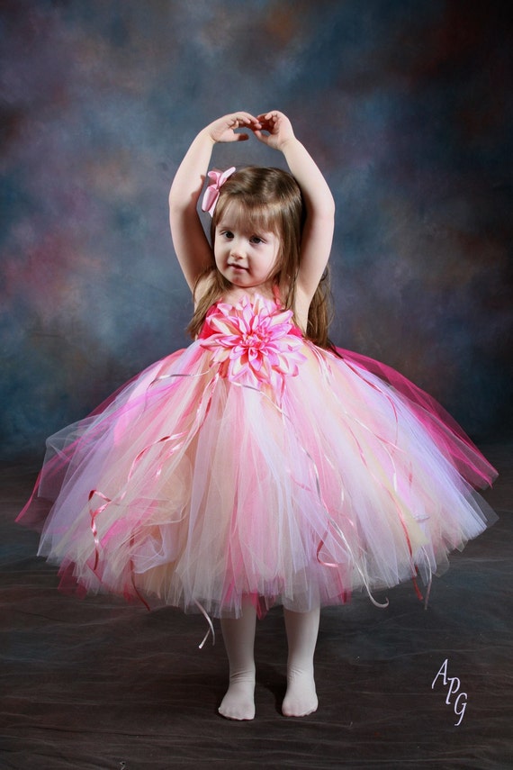 Items Similar To Wedding Flower Girl Tutu Dress 5 6t In Pink Sherbert