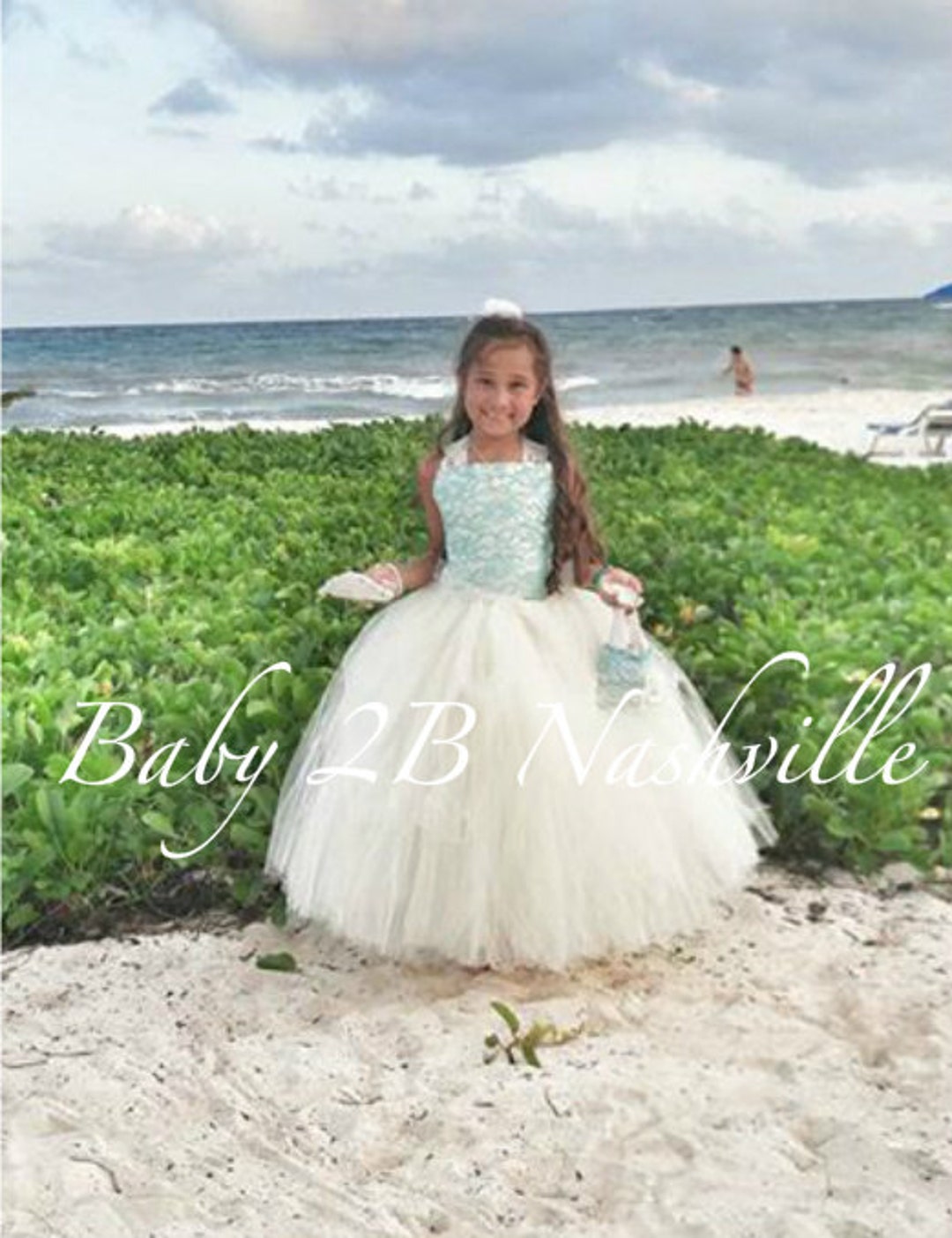 Lace Flower Girl Dress Beach Wedding Tulle Flower Girl Dress Aqua and ...
