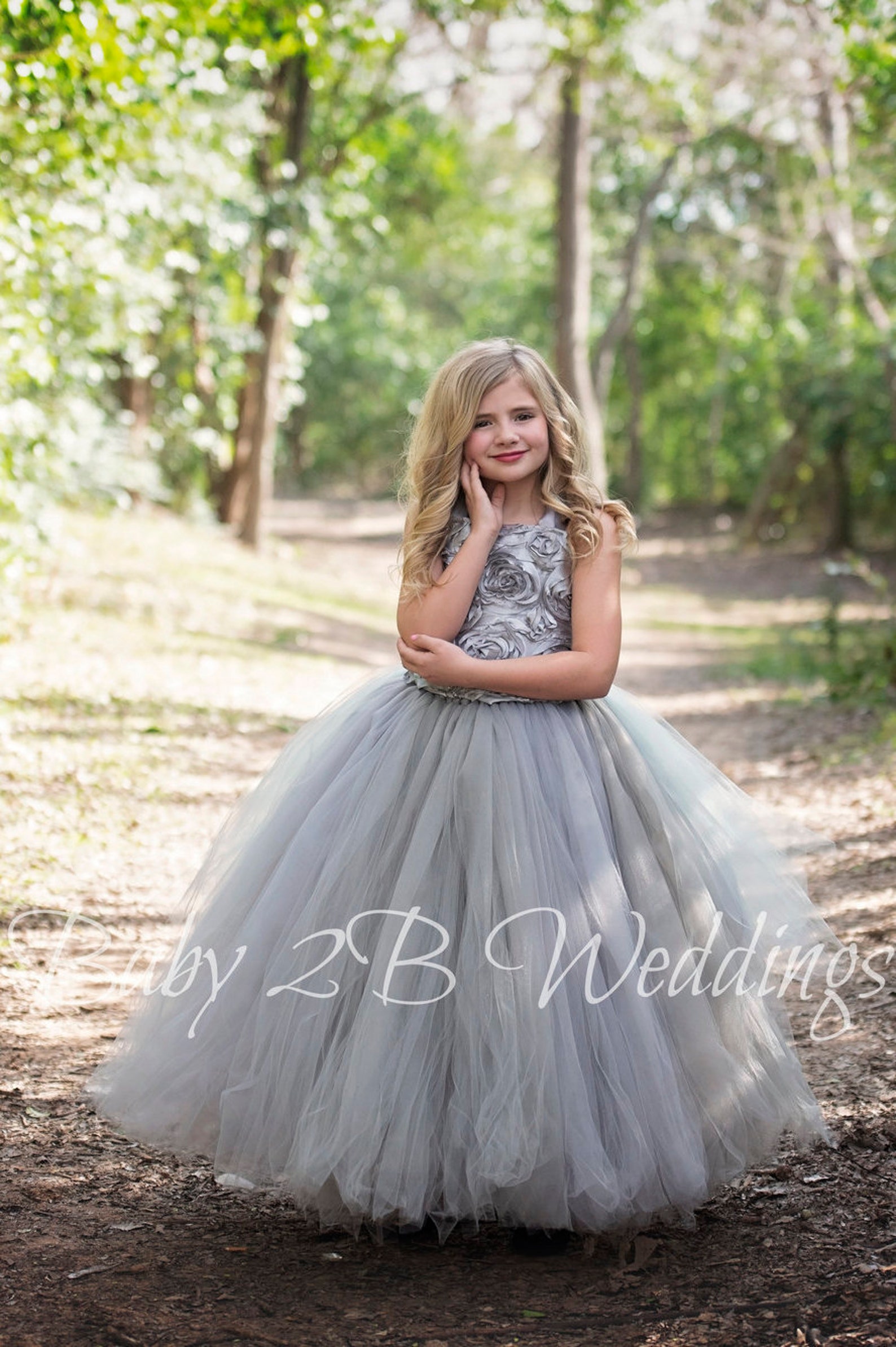 Silver Flower Girl Dress Mint Bustle Gray Dress Grey Dress | Etsy