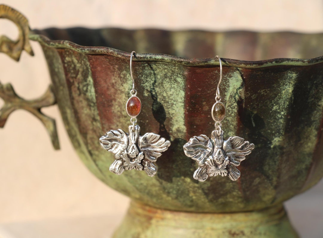 Rare Orchids, Watermelon Tourmaline , Fine Silver Earrings, Handmade in ...