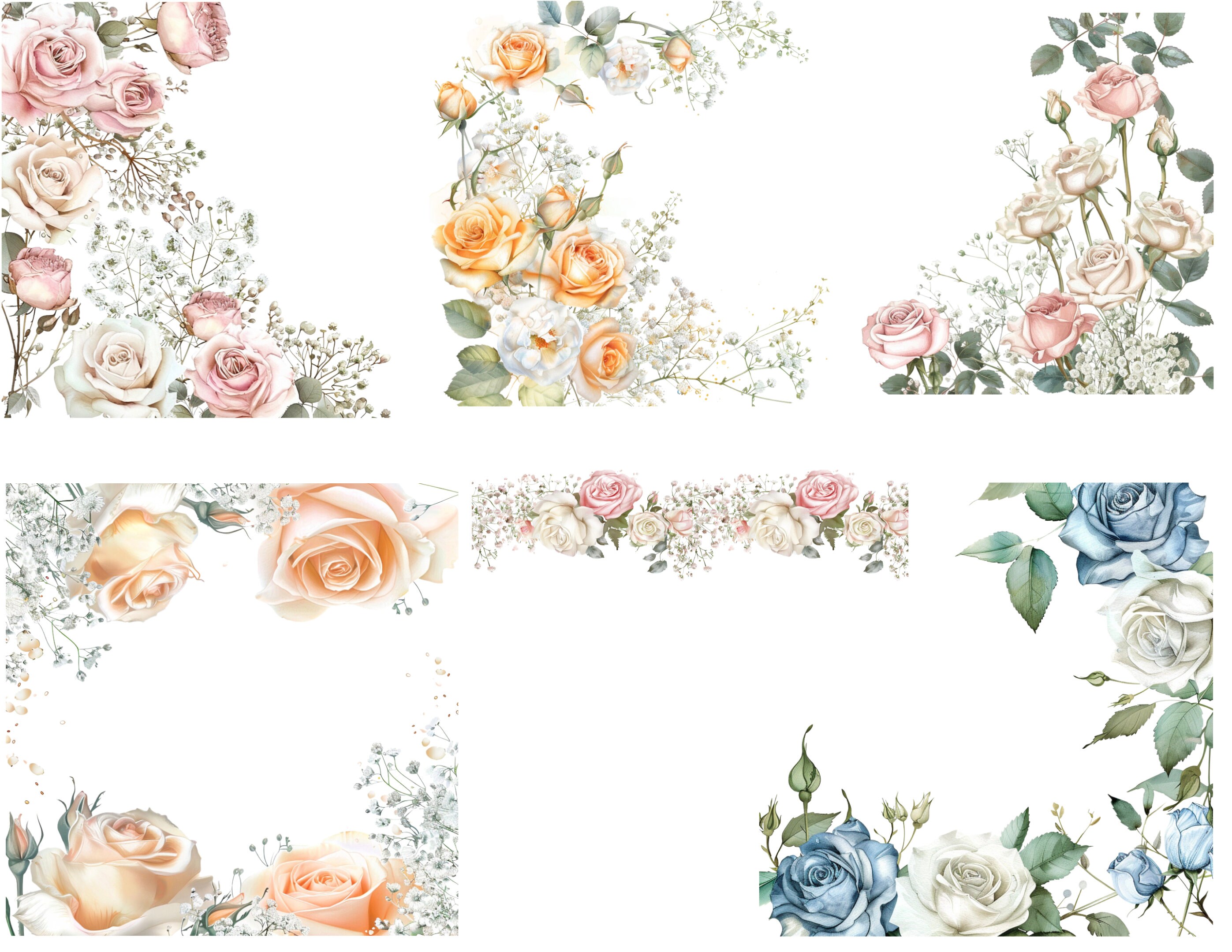 Roses Watercolor Clipart Set - Etsy