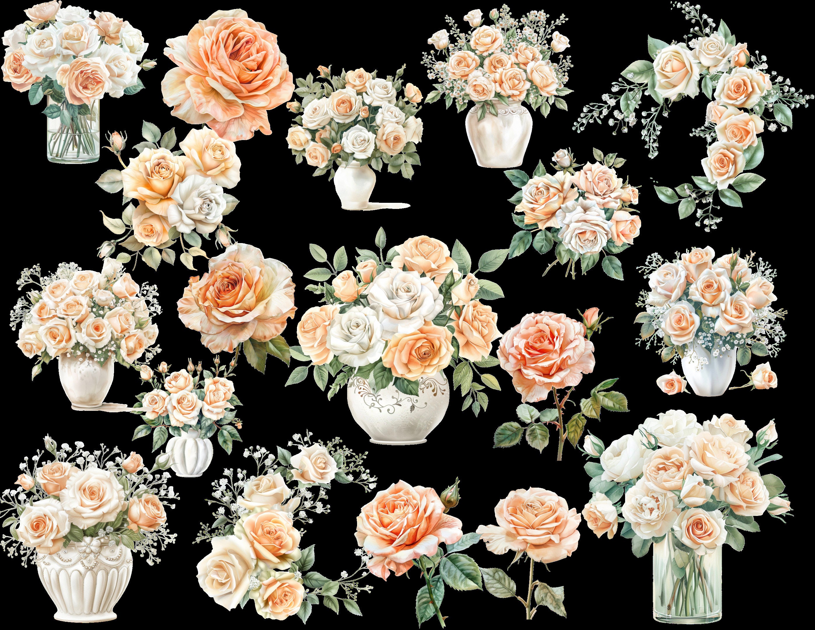 Roses Watercolor Clipart Set - Etsy