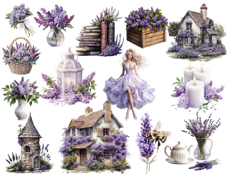 Lilac & Lavender Digital Stickers: Floral Clipart Set (PNG) - Etsy