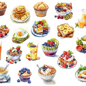 Watercolor Breakfast Clipart - Etsy