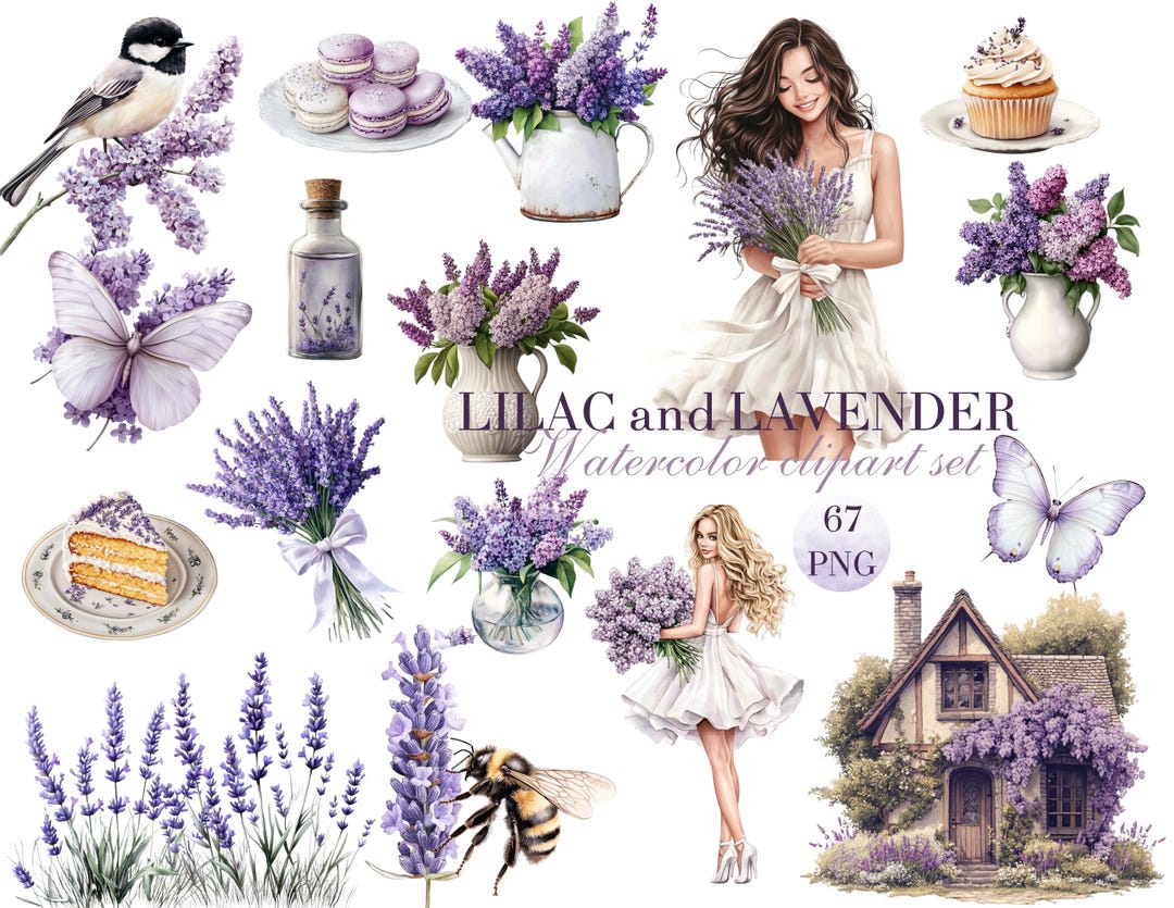 Lilac & Lavender Digital Stickers: Floral Clipart Set (PNG) - Etsy