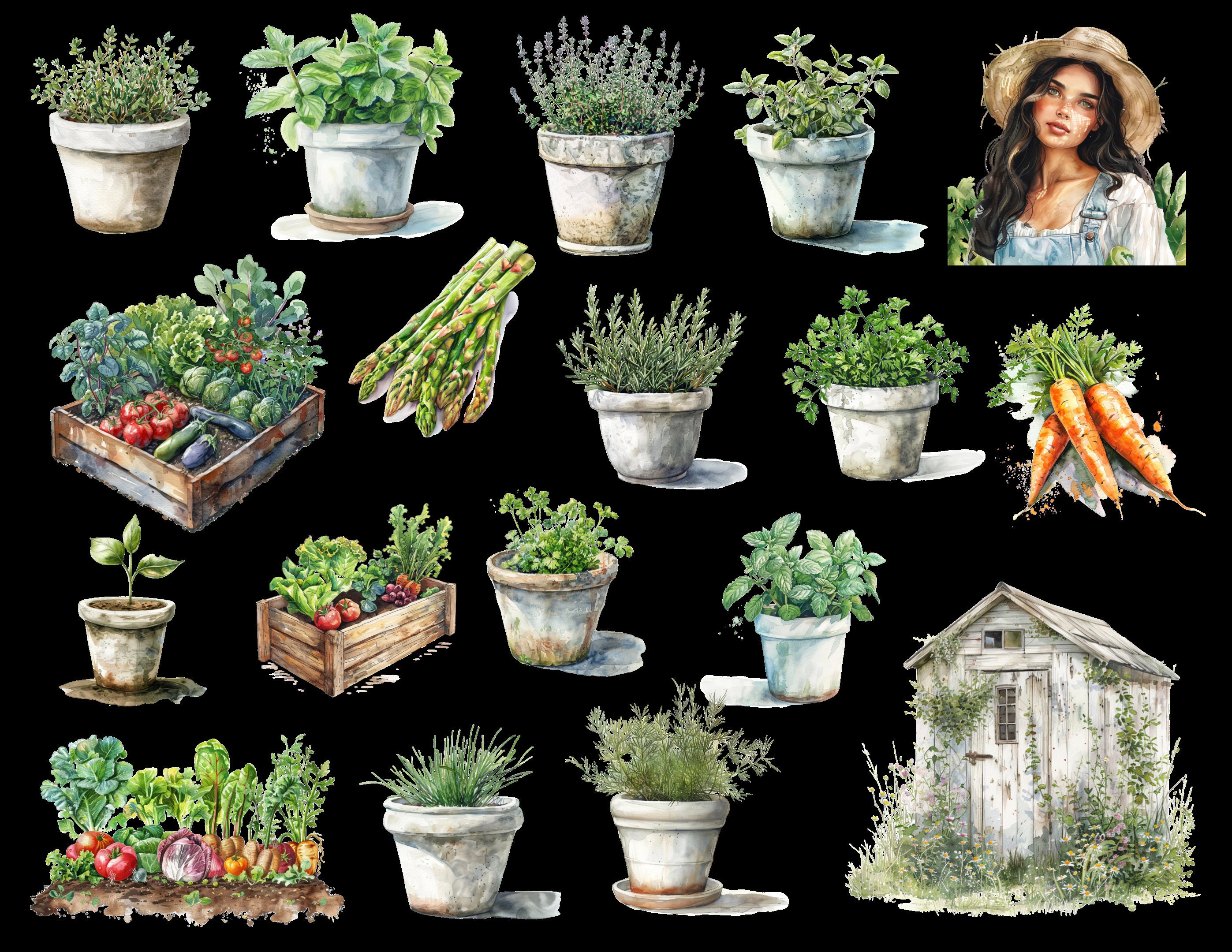 Watercolor Clipart Garden - Etsy