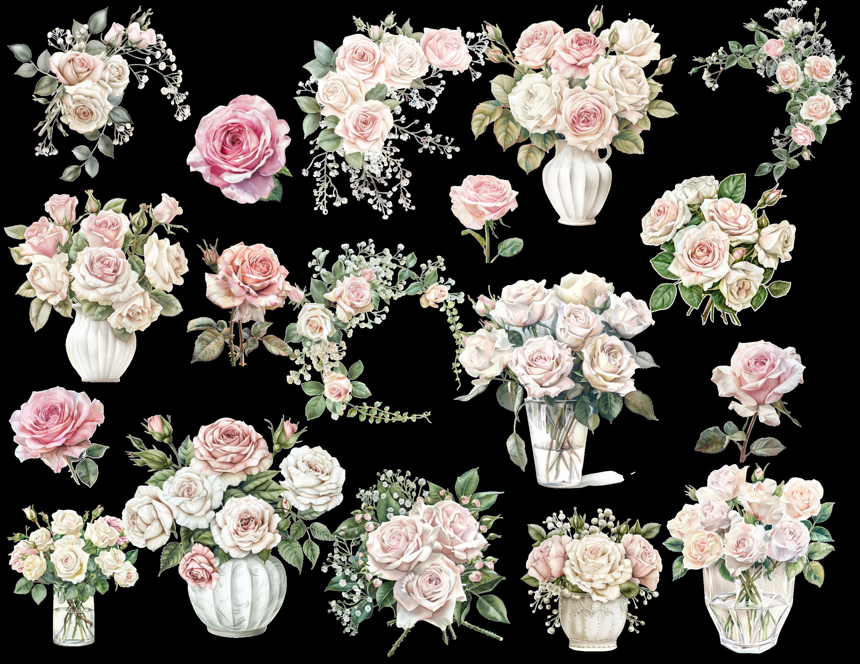 Roses Watercolor Clipart Set - Etsy