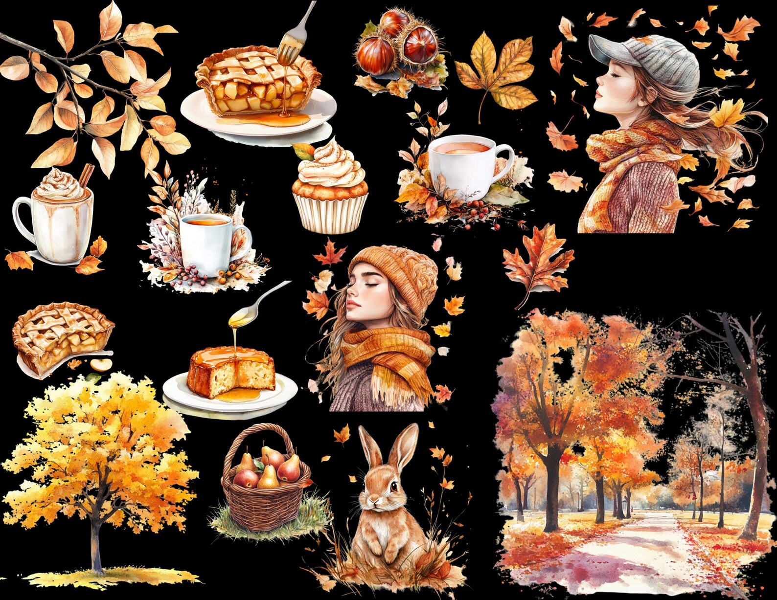 Watercolor Autumn Clipart Stickers - Etsy