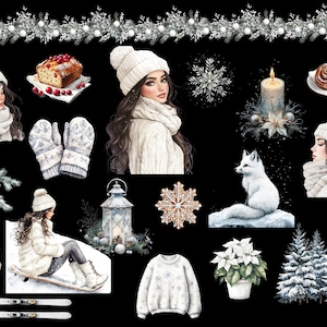 Winter Time,winter Watercolor Clip Art Stickers,first Snow,snowflakes ...