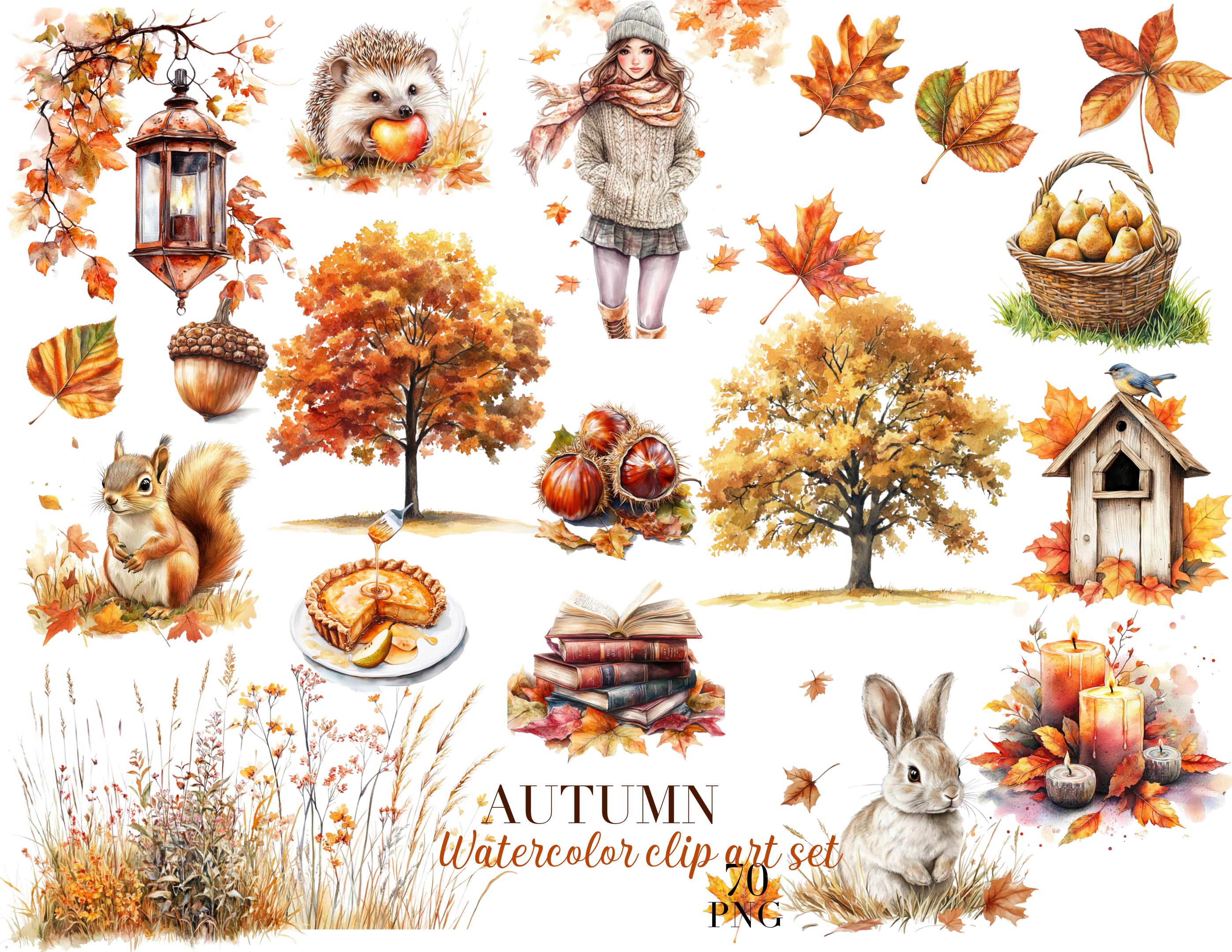 Watercolor Autumn Clipart Stickers - Etsy