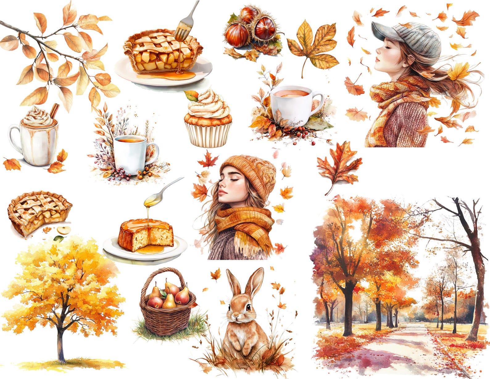 Watercolor Autumn Clipart Stickers - Etsy