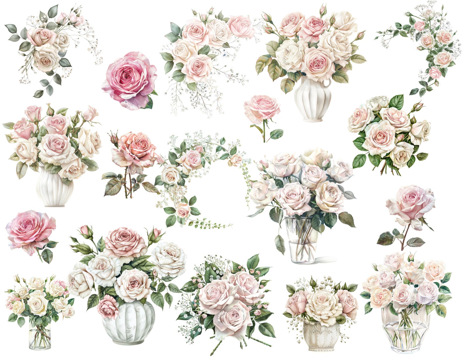 Roses Watercolor Clipart Set - Etsy