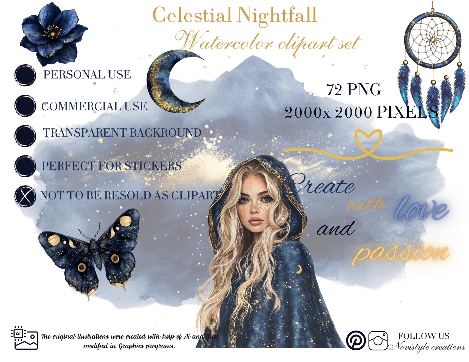 Celestial Nightfall, Digital Planner Stickers,constellation ,magic Clipart,sun,moon,png ...