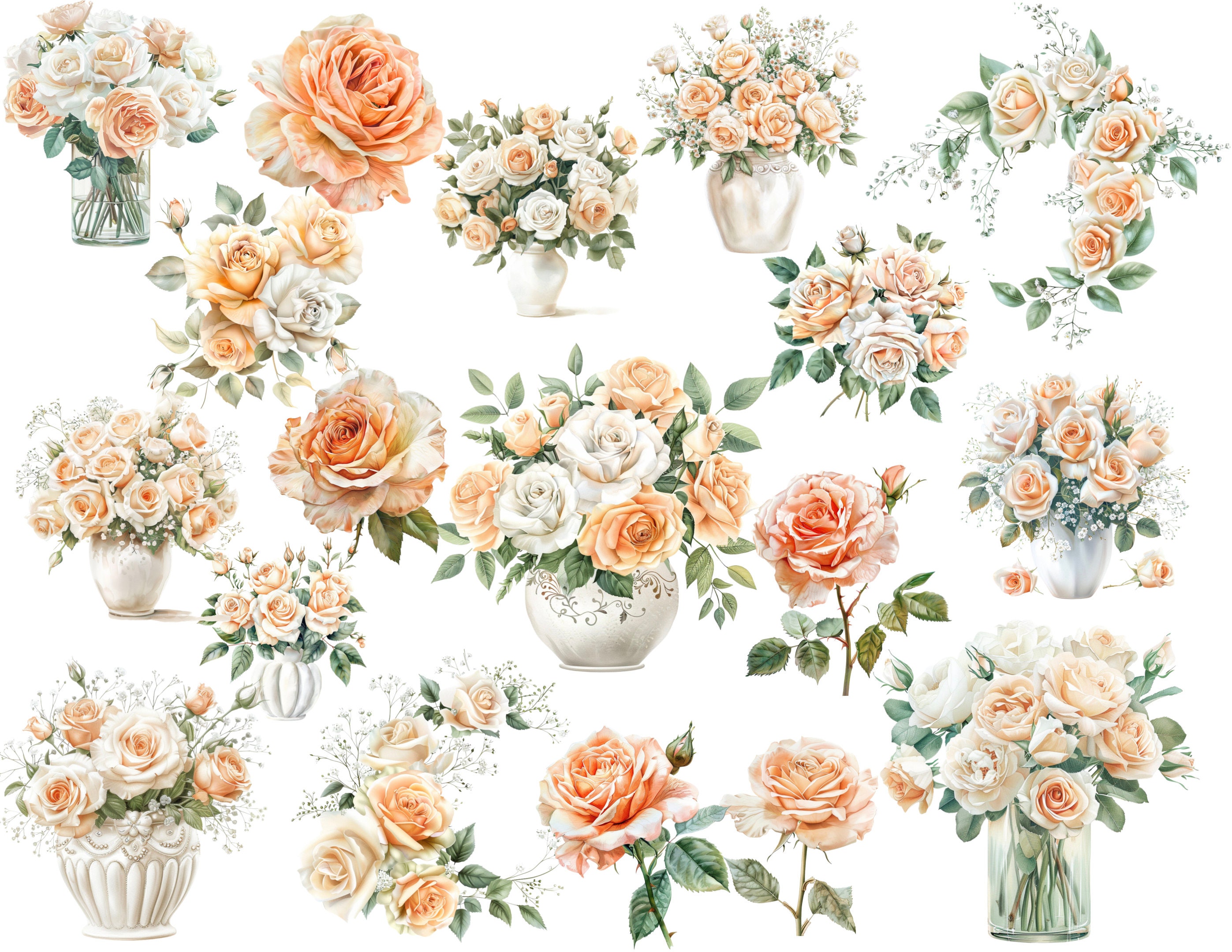 Roses Watercolor Clipart Set - Etsy