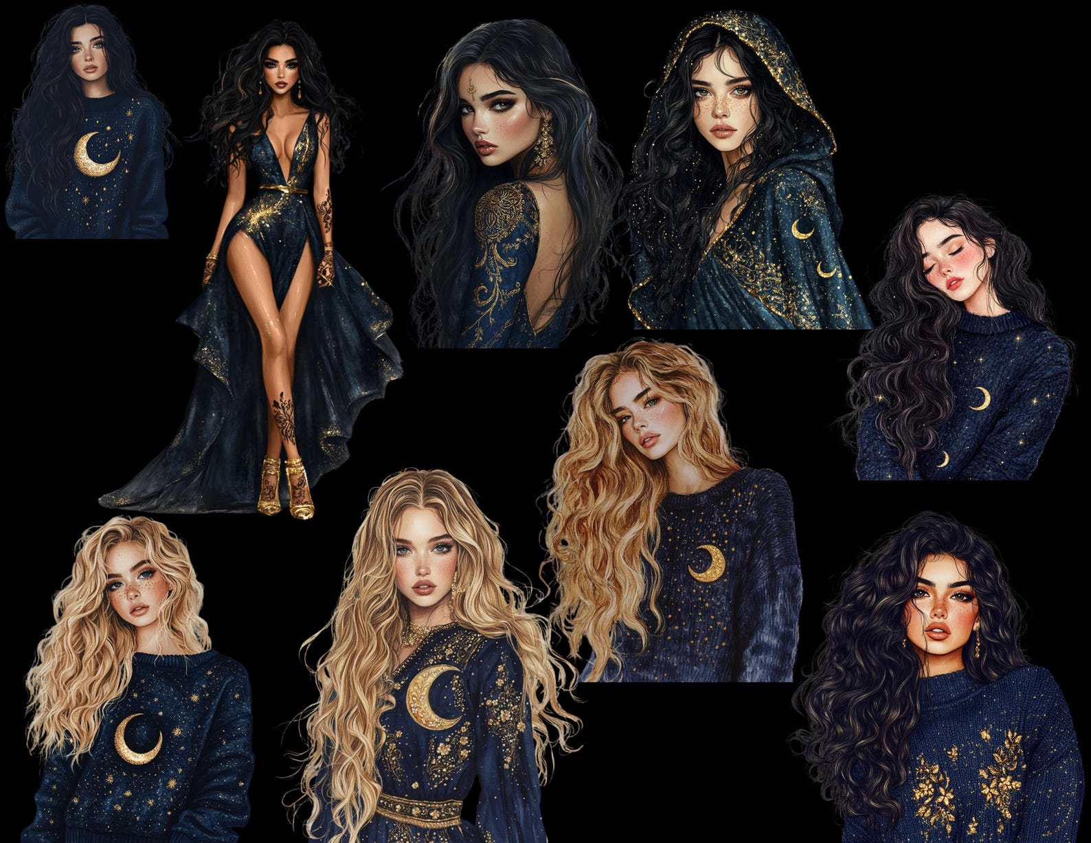 Celestial Nightfall, Digital Planner Stickers,constellation ,magic Clipart,sun,moon,png ...