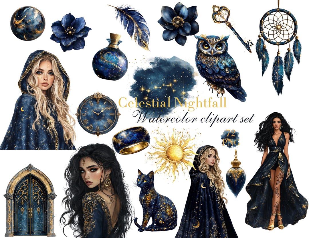 Celestial Nightfall, Digital Planner Stickers,constellation ,magic Clipart,sun,moon,png ...
