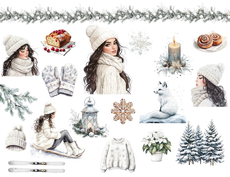 Winter Time,winter Watercolor Clip Art Stickers,first Snow,snowflakes ...