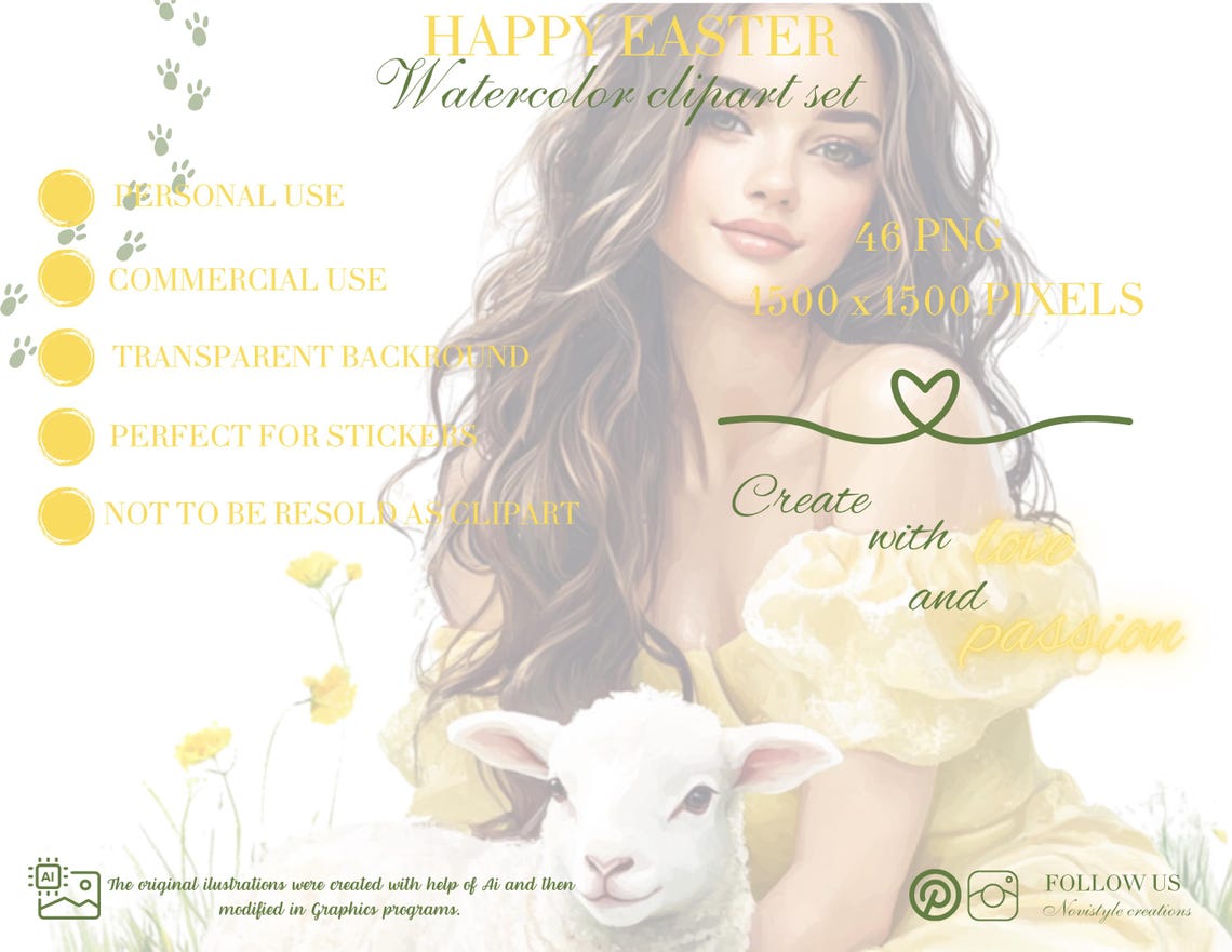 Happy Easter Watercolor Clipart: Rabbit, Eggs, Lamb (PNG) - Etsy