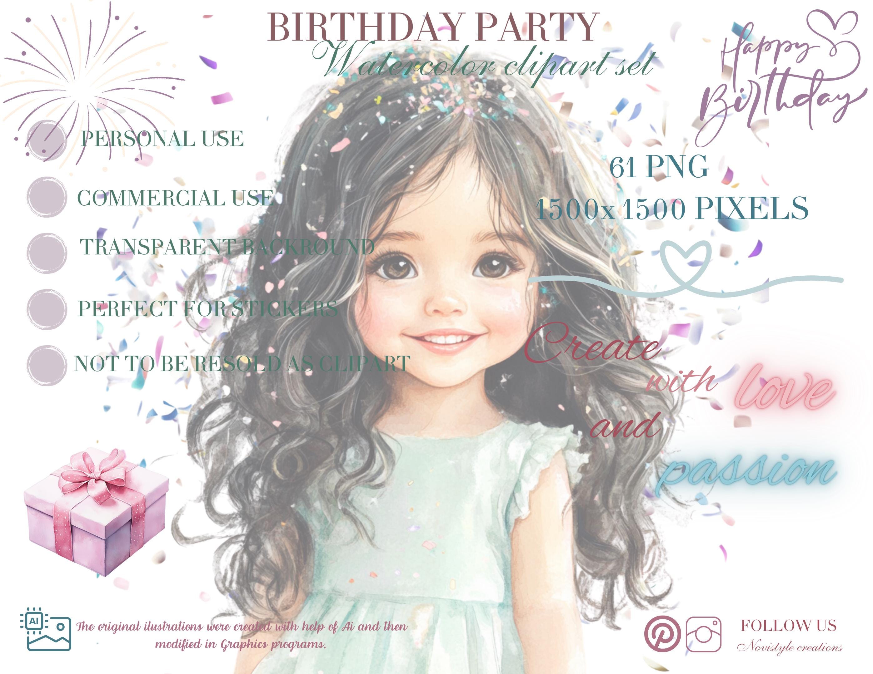 Birthday Party,watercolor Set,png,birthday Stickers,pastel Colors,cake ...
