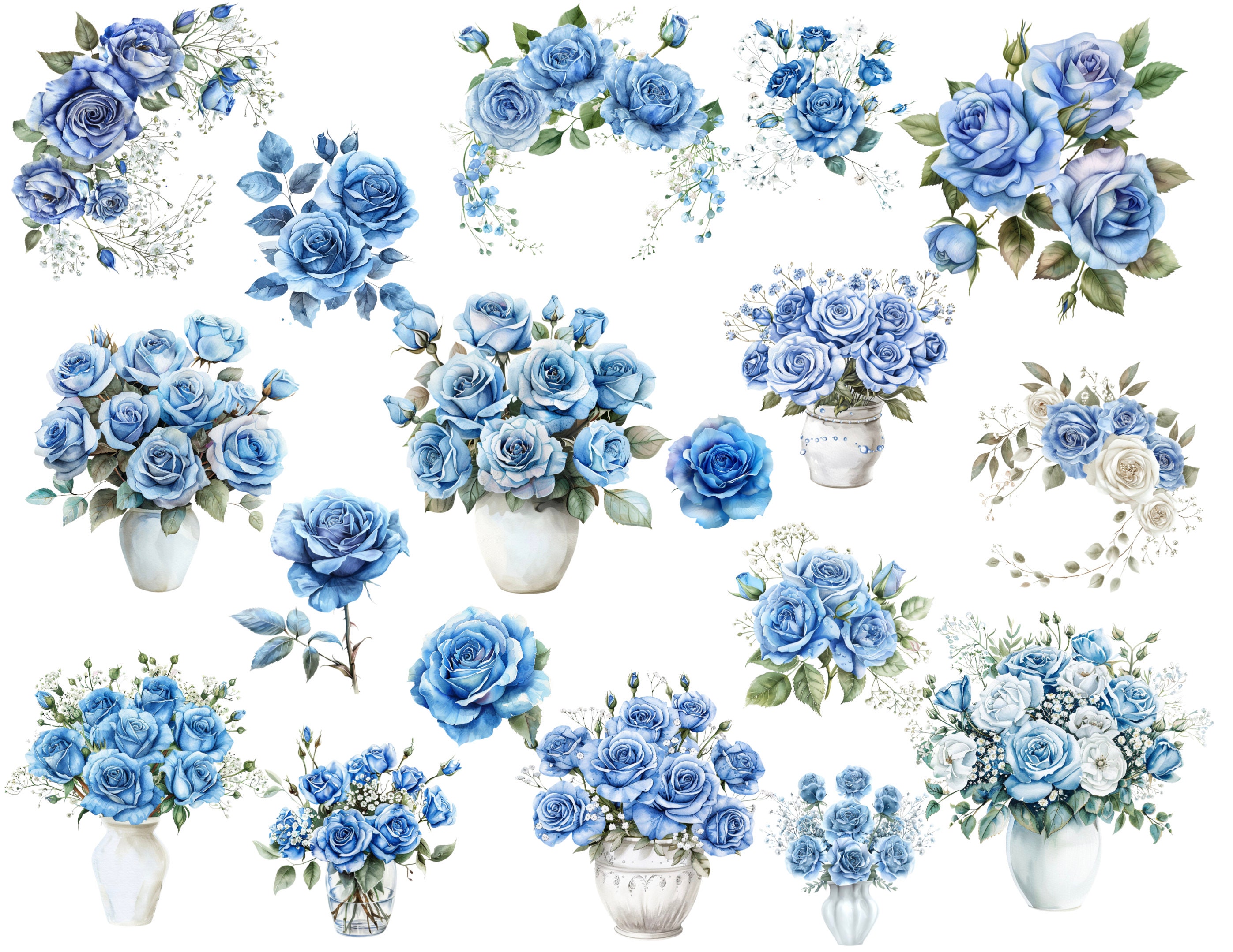 Roses Watercolor Clipart Set - Etsy