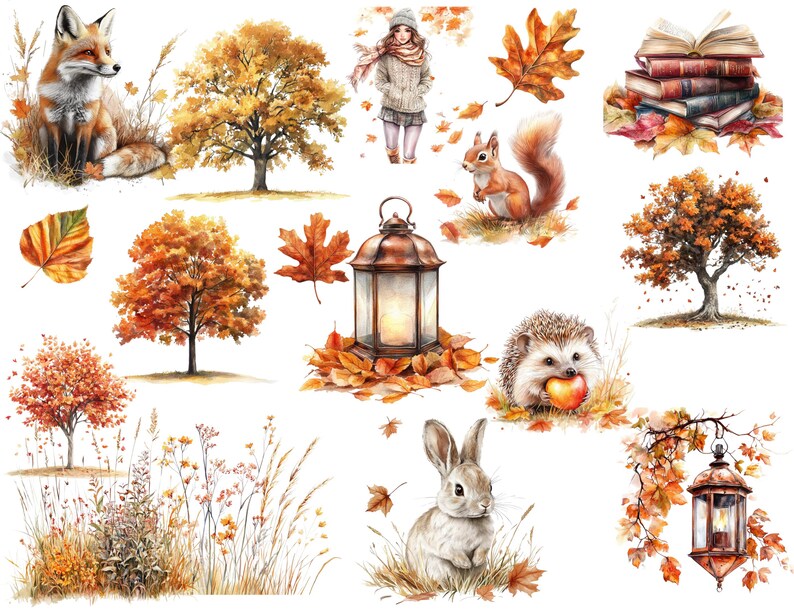 Watercolor Autumn Clipart Stickers - Etsy