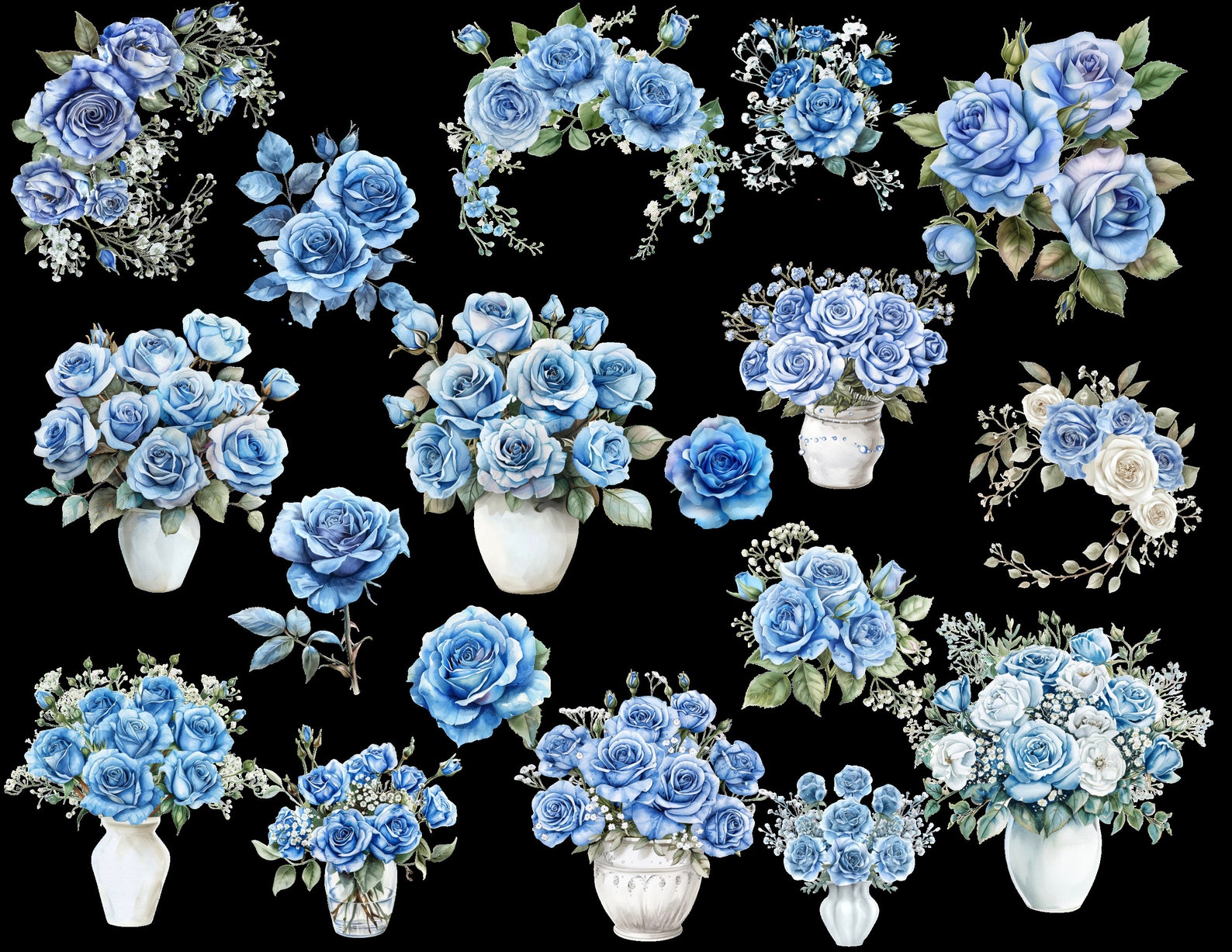 Roses Watercolor Clipart Set - Etsy