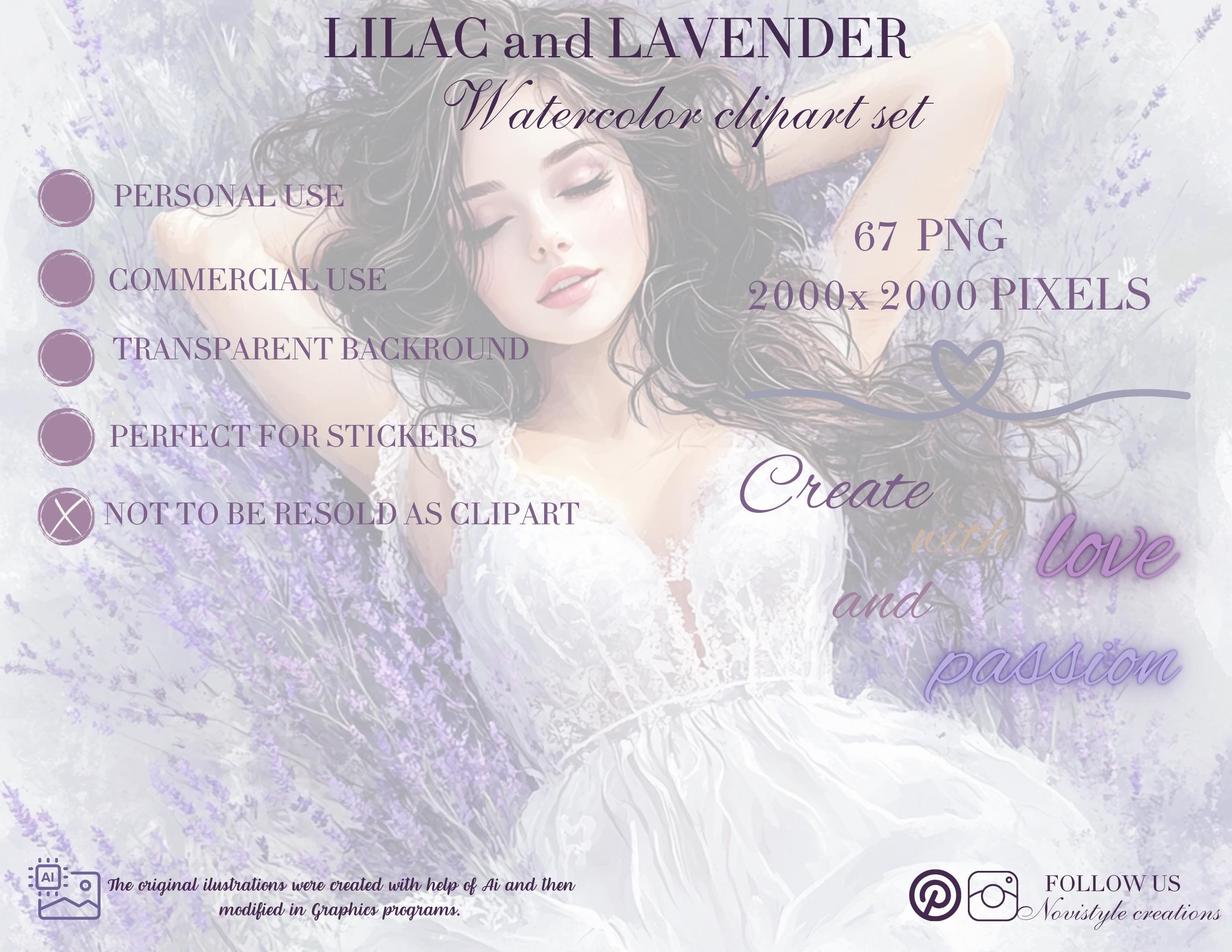 Lilac & Lavender Digital Stickers: Floral Clipart Set (PNG) - Etsy