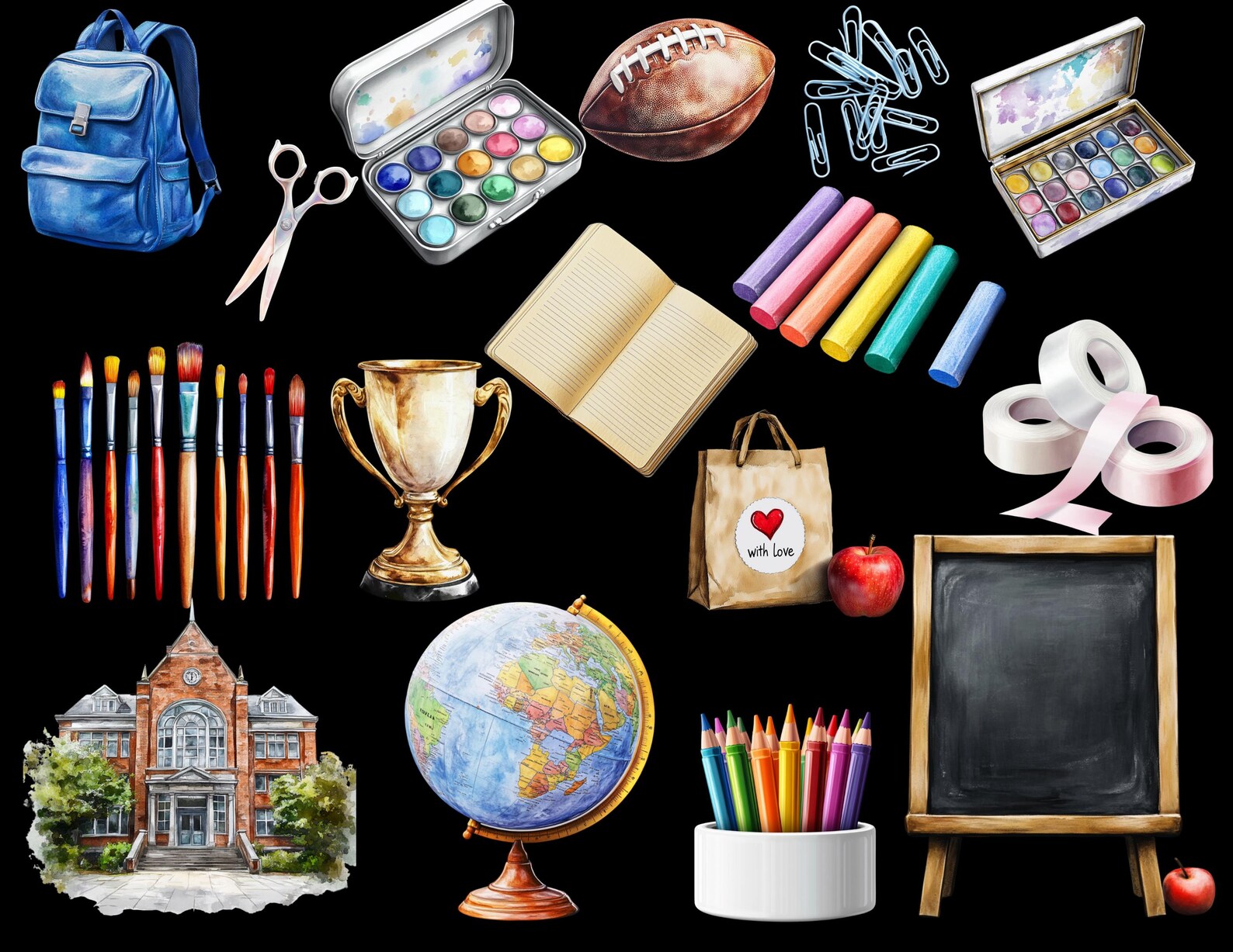 Back to School Digital Stickers,planner Stickers,watercolor School ...