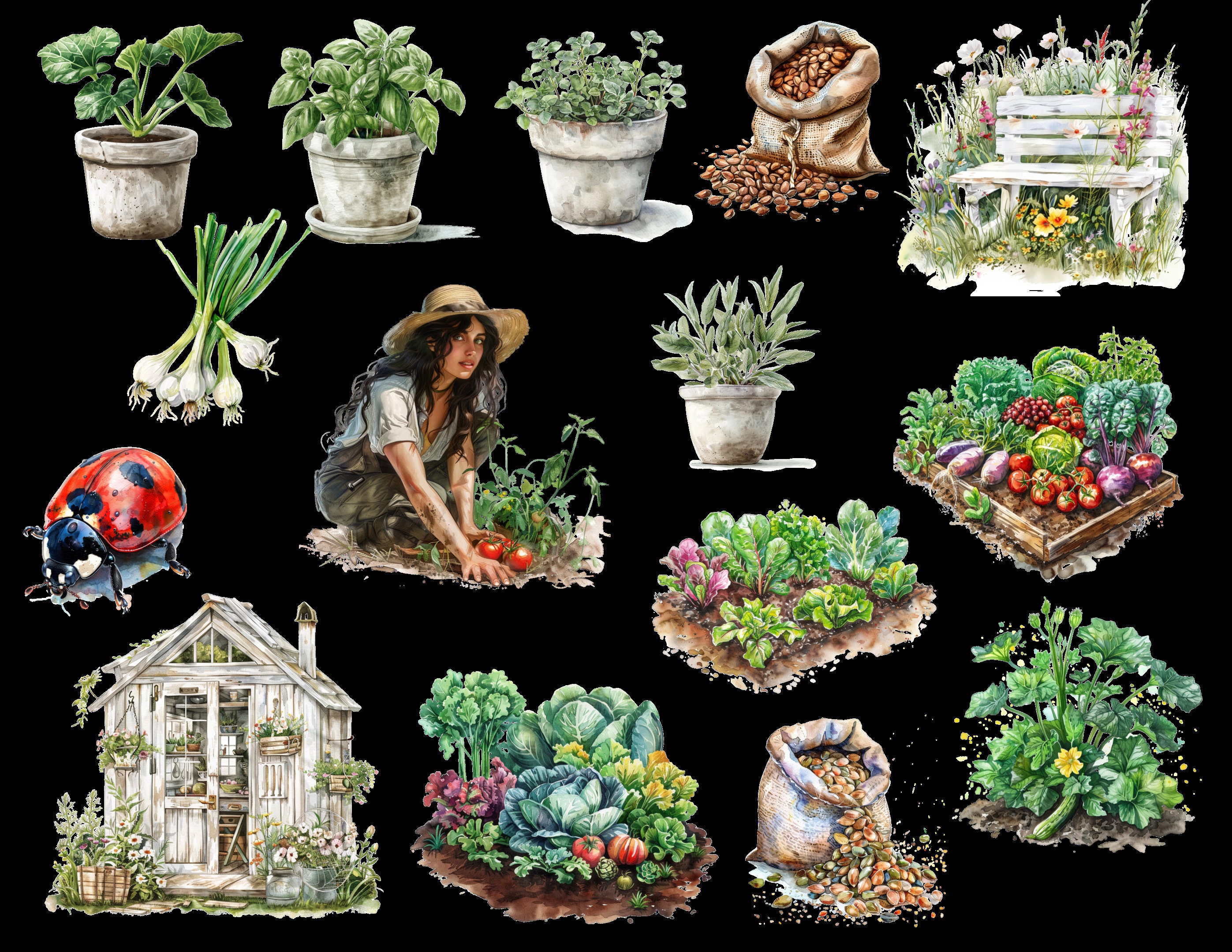 Watercolor Clipart Garden - Etsy