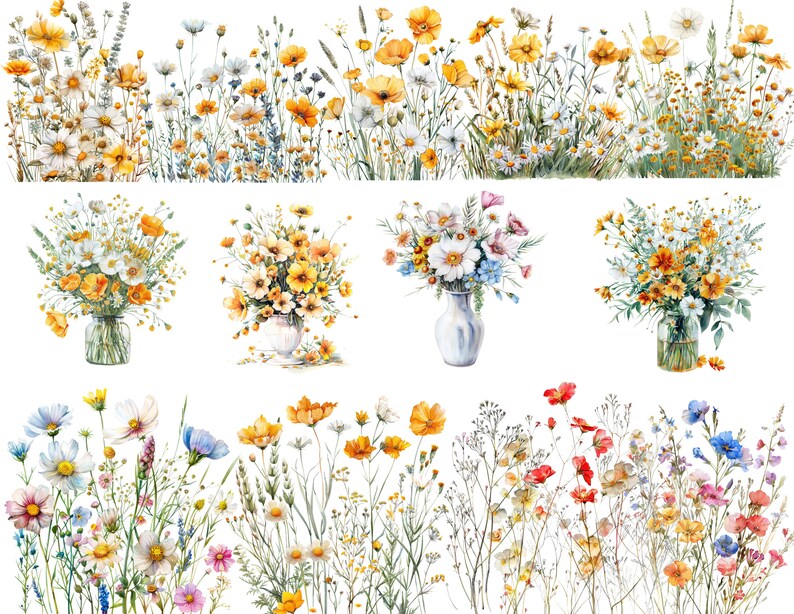 Wild Flowers Clipart Set - Etsy