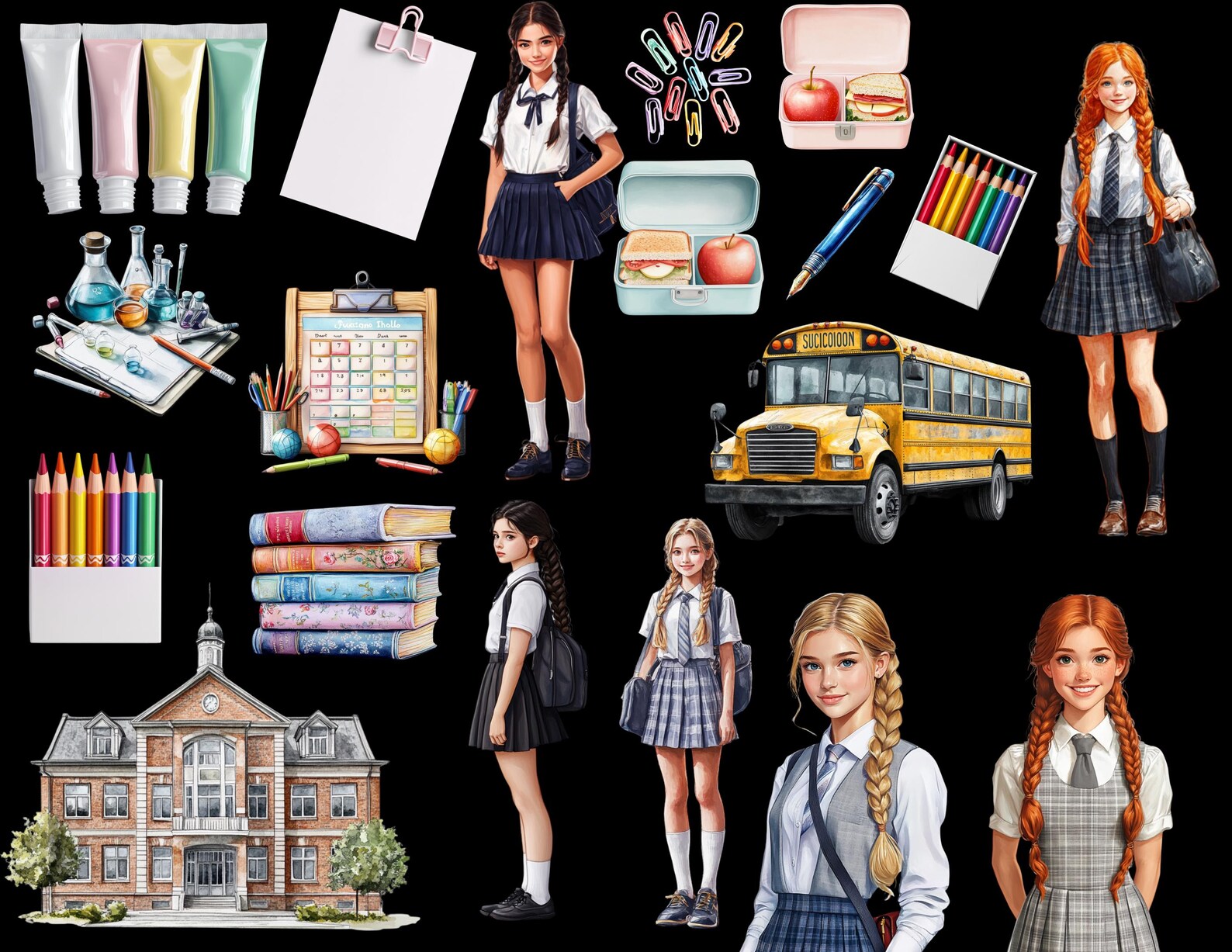 Back to School Digital Stickers,planner Stickers,watercolor School ...