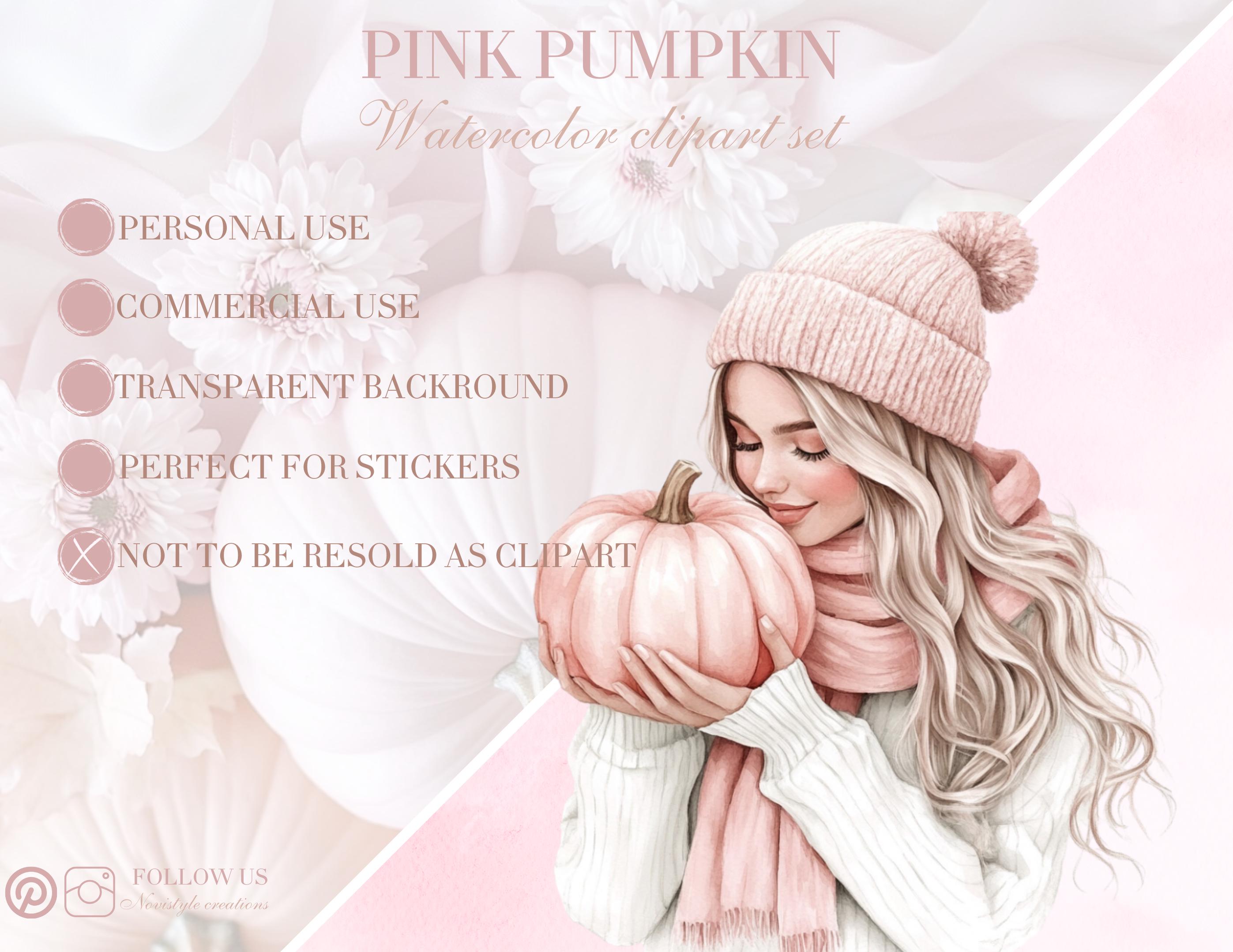 Pink Pumpkin Watercolor Clipart Set: Halloween PNG Stickers (digital ...