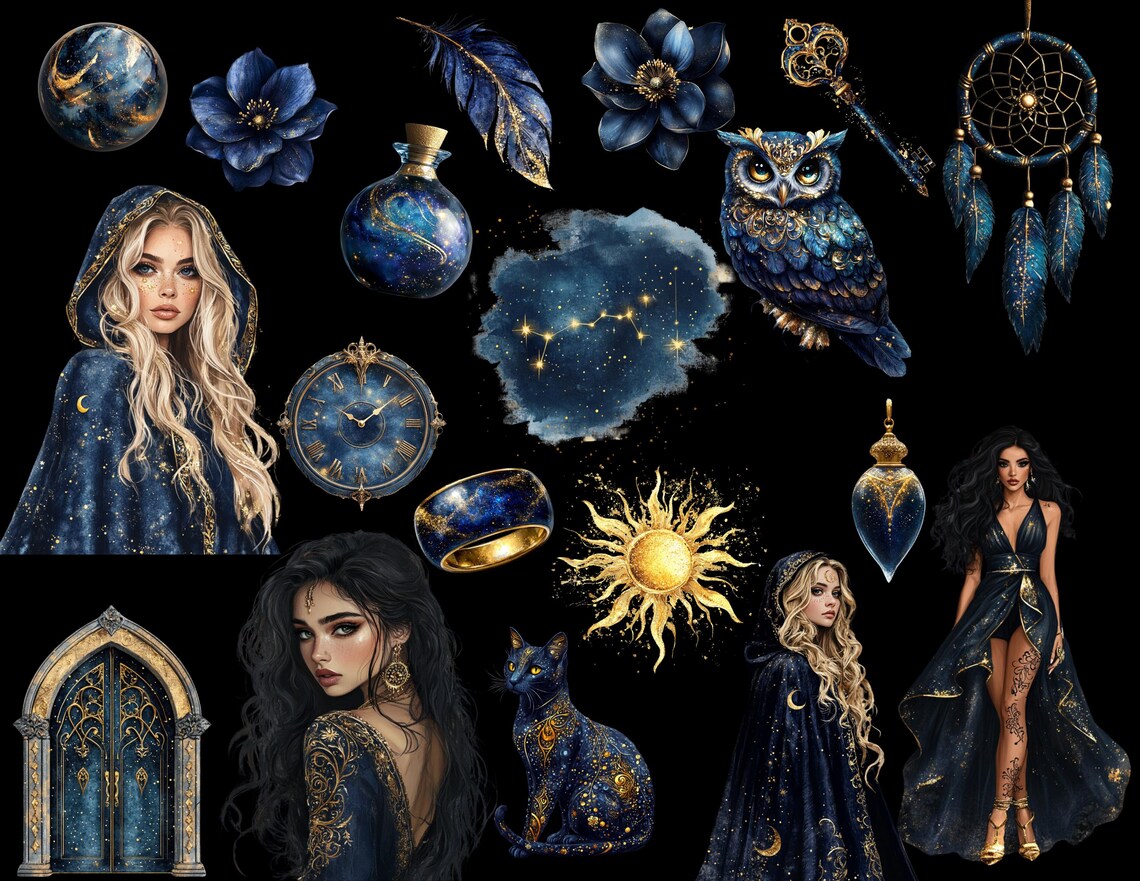 Celestial Nightfall, Digital Planner Stickers,constellation ,magic Clipart,sun,moon,png ...