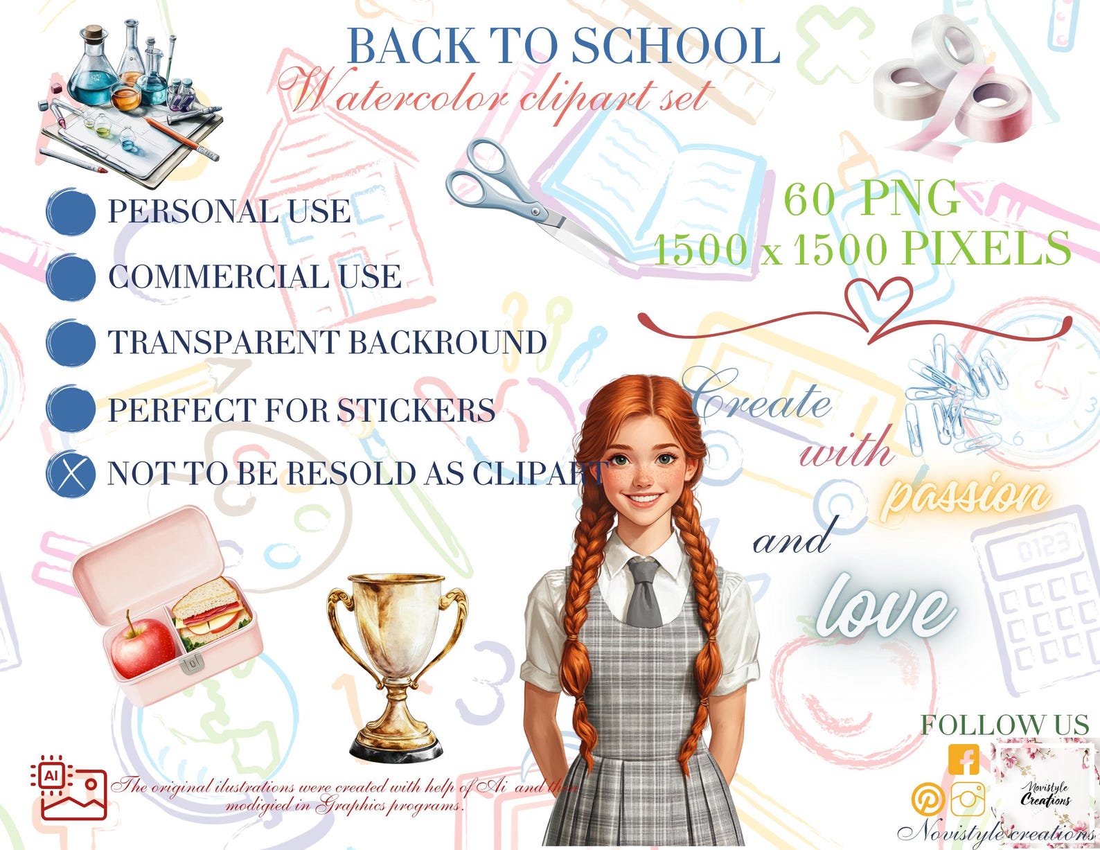 Back to School Digital Stickers,planner Stickers,watercolor School ...