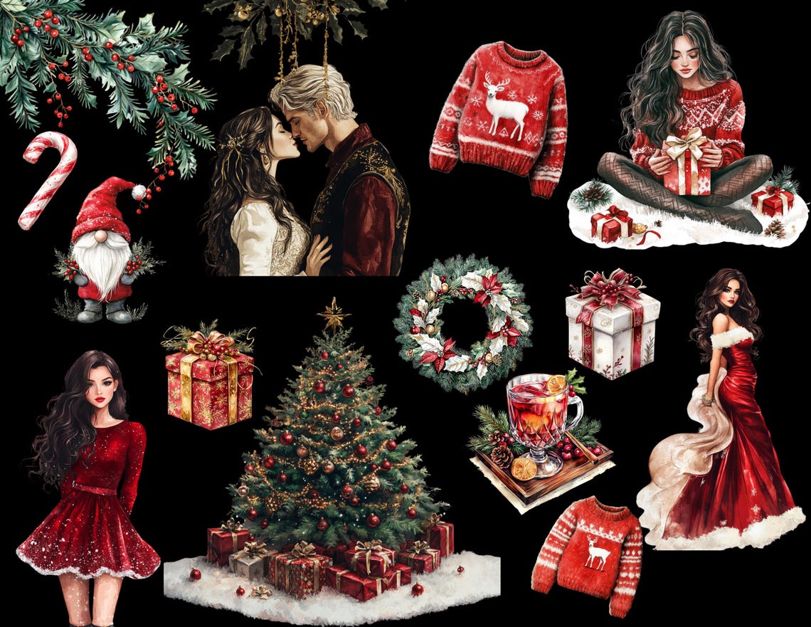 Red Christmas Clipart Set: PNG Stickers (digital Download) - Etsy