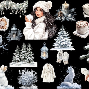 Winter Time,winter Watercolor Clip Art Stickers,first Snow,snowflakes ...