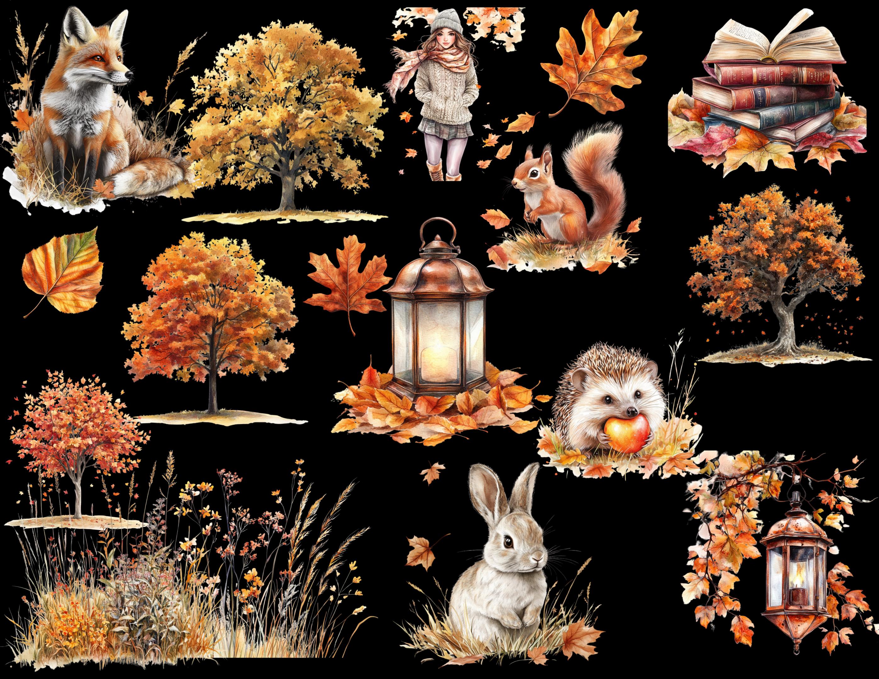 Watercolor Autumn Clipart Stickers - Etsy