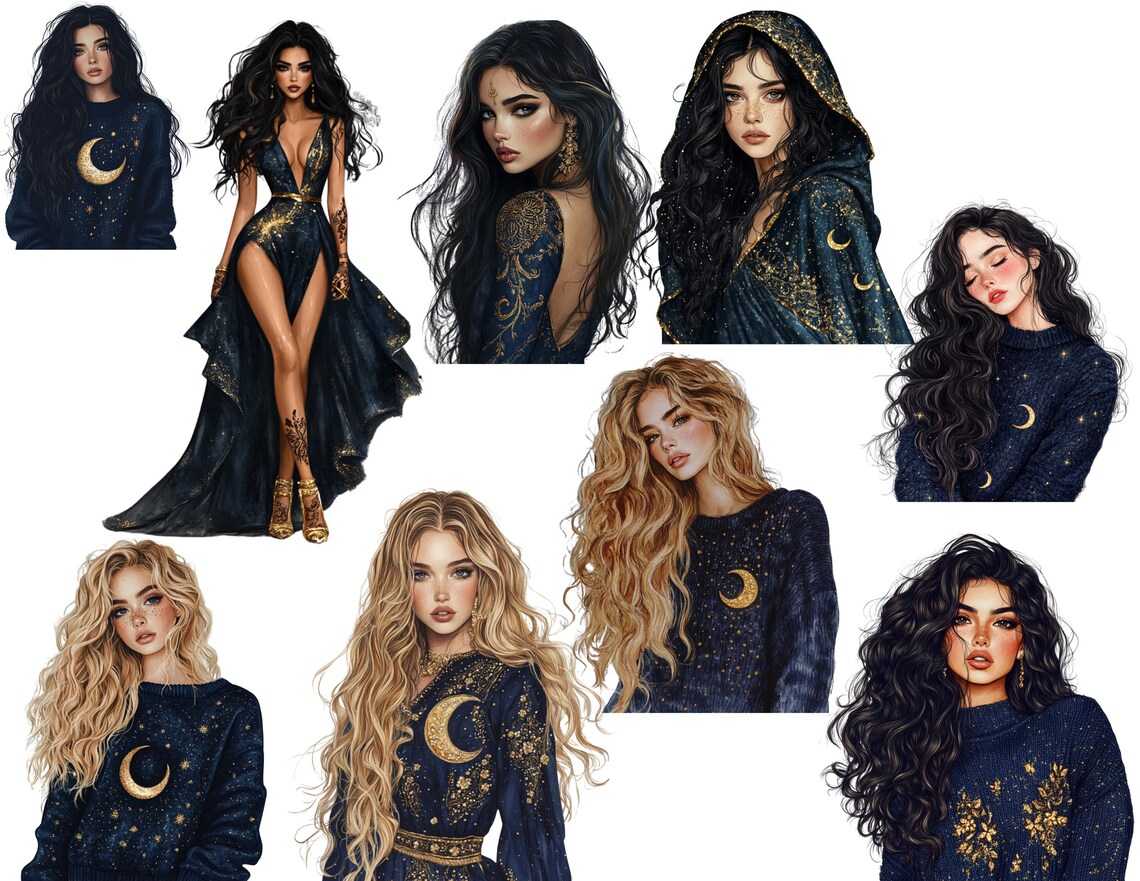 Celestial Nightfall, Digital Planner Stickers,constellation ,magic Clipart,sun,moon,png ...